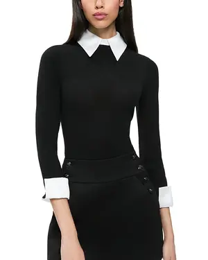 Alice + Olivia Porla Wool Stretch Collared Sweater - Black