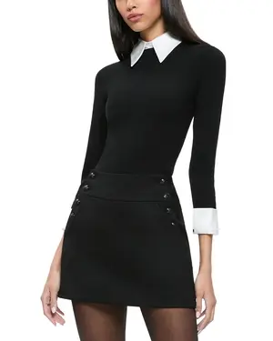 Alice + Olivia Porla Wool Stretch Collared Sweater