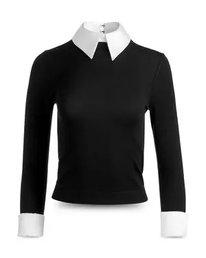 Alice + Olivia Porla Wool Stretch Collared Sweater