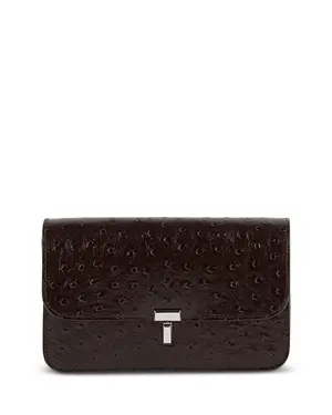 TOTEME T-lock Ostrich Embossed Leather Crossbody Bag - Bordeaux