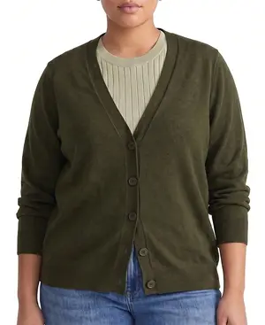 Universal Standard Plus Savvy Fine Knit V-neck Cardigan - Deep Moss