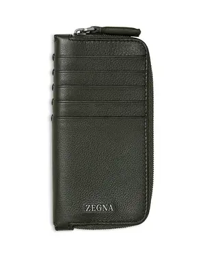 Zegna Secondskin Glazed Leather Card Case - Dark Brown