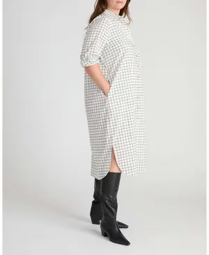 Universal Standard Plus Odeon Stretch Poplin Shirtdress - White Windowpane Check