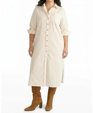 Universal Standard Plus Odeon Stretch Poplin Shirtdress Yellow Multi Stripe