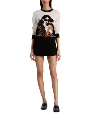Alice + Olivia Gleeson Staceface Wool Blend Crewneck Sweater - Soft White Multi