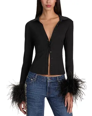 Alice + Olivia Freya Fitted Feather Cuff Shirt