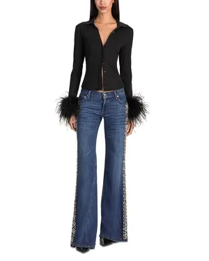 Alice + Olivia Freya Fitted Feather Cuff Shirt