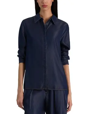 Alice + Olivia Willa Relaxed Denim Shirt - Dark Rinse