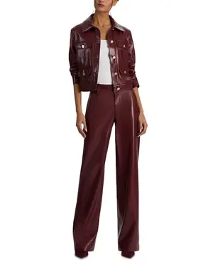 Alice + Olivia Alex Faux Leather Boxy Jacket - Cognac
