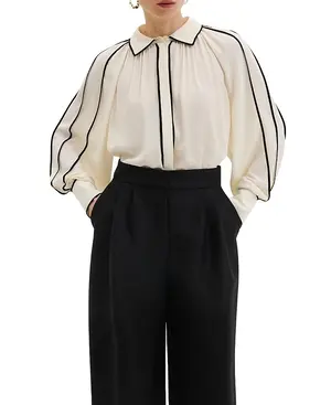 MALINA Bea Contrast Edge Chiffon Blouse - Vanilla