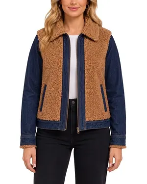 LIVERPOOL Faux Fur Trim Denim Jacket