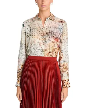 Elie Tahari Madeline Printed Button Front Blouse