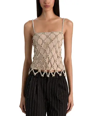 Alice + Olivia Giada Cotton Embellished Cropped Top