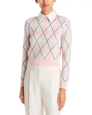 Alice + Olivia Carolann Wool Blend Collared Sweater - Blush Multi