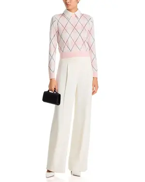 Alice + Olivia Carolann Wool Blend Collared Sweater - Blush Multi