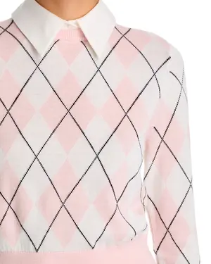 Alice + Olivia Carolann Wool Blend Collared Sweater - Blush Multi