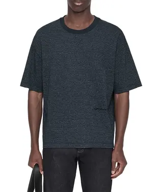 ALLSAINTS Axel Cotton Blend Relaxed Crewneck Stripe T-shirt - Navy Blue