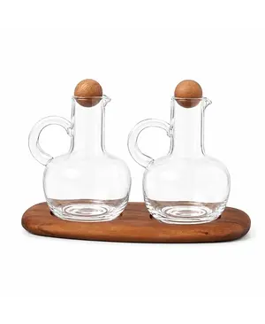 BE HOME Oil & Vinegar Cruet Set With Acacia Tray - Brown