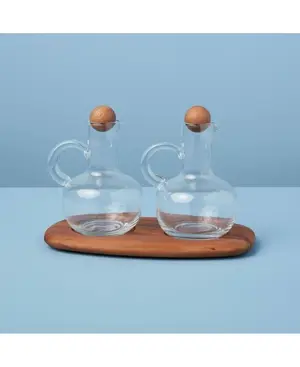 BE HOME Oil & Vinegar Cruet Set With Acacia Tray