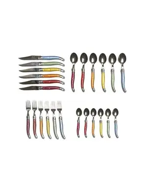 LAGUIOLE Flatware Set In Wood Presentation Box, Set Of 24 - Rainbow