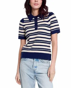 Central Park West Birch Striped Puff Sleeve Sweater