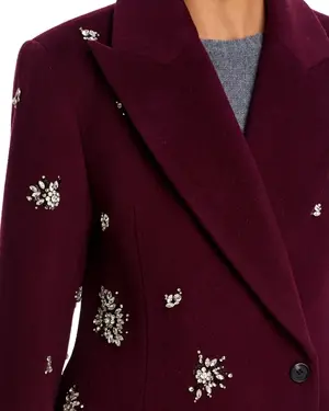 Simkhai Gianni Rhinestone Embellished Coat - Oxblood