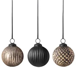 VILLEROY & BOCH Christmas Chic Round Glass Ornaments, Set Of 3 - Black