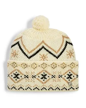 V. Fraas Fair Isle Metallic Pom-pom Beanie Exclusive - Ivory
