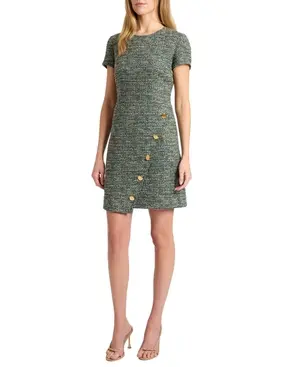 Santorelli Loni Short Sleeve A-line Dress In Luxury Tweed