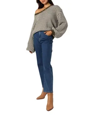 PETAL AND PUP Becca Crewneck Waffle Stitch Stripe Knit Sweater