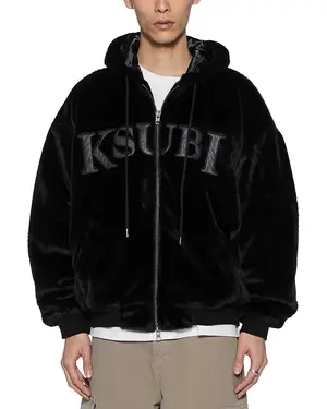 Ksubi Walkout Faux Fur Hood Logo Drawstring Jacket