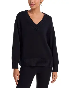 L'Agence Paxton Cotton V-neck Sweater - Black