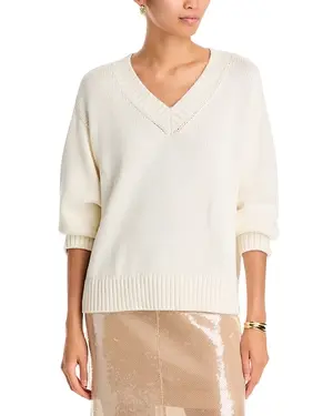 L'Agence Paxton Cotton V-neck Sweater - Ivory
