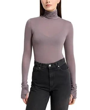 MARCELLA Eloise Sheer Turtleneck Top - Anthracite