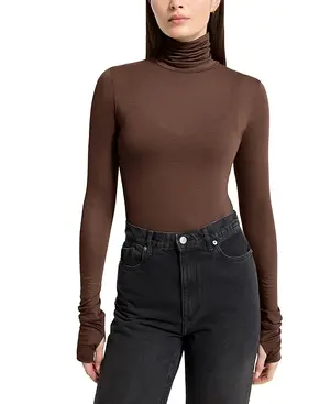MARCELLA Eloise Sheer Turtleneck Top - Espresso