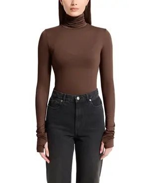 MARCELLA Eloise Sheer Turtleneck Top - Espresso