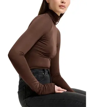 MARCELLA Eloise Sheer Turtleneck Top - Espresso