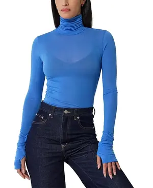 MARCELLA Eloise Sheer Turtleneck Top - Sky Blue