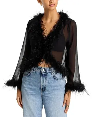LUCY PARIS Bonnie Feather Trim Sheer Top