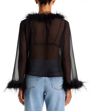 LUCY PARIS Bonnie Feather Trim Sheer Top