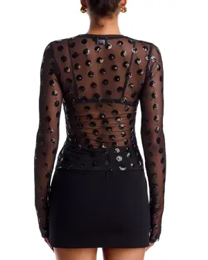 AFRM Kaylee Sequin Dot Long Sleeve Top - Noir
