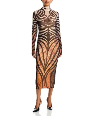 AFRM Shailene Printed Mesh Midi Dress Dress - Snake Stripe