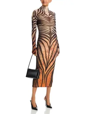 AFRM Shailene Printed Mesh Midi Dress Dress - Snake Stripe