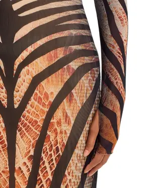 AFRM Shailene Printed Mesh Midi Dress Dress - Snake Stripe
