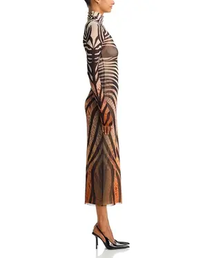 AFRM Shailene Printed Mesh Midi Dress Dress - Snake Stripe