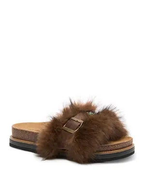 Free People Frankie Faux Fur Slide Sandals - Brown