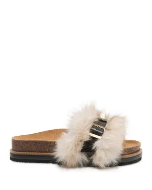 Free People Frankie Faux Fur Slide Sandals - Oatmeal