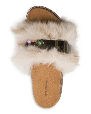 Free People Frankie Faux Fur Slide Sandals - Oatmeal