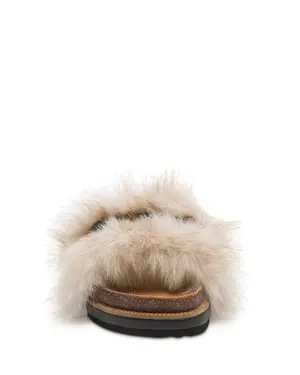 Free People Frankie Faux Fur Slide Sandals - Oatmeal