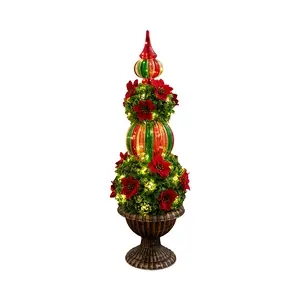 NEARLY NATURAL 3' Pre Lit Artificial Christmas Ornament Holly Berry Topiary Tree - Red